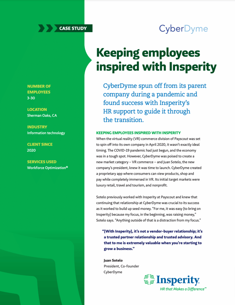 Insperity的支持帮助CyberDyme保持员工的灵感- Insperity